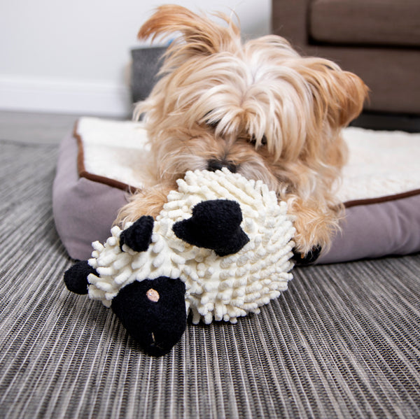 goDog Fuzzy Wuzzy Lamb Squeaky Plush Dog Toy, Chew Guard Technology, S ...